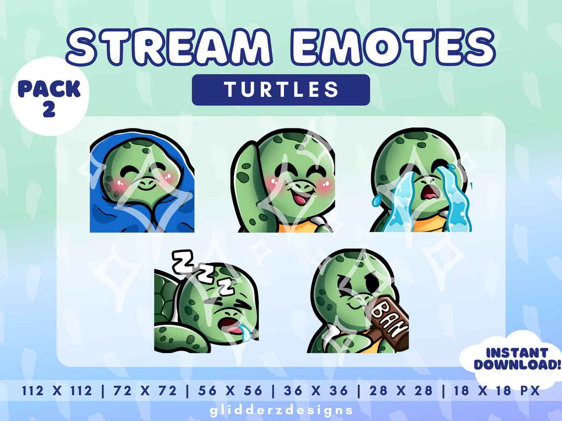Turtle Emotes Twitch JUMBO Pack 1 | 20 Turtle Twitch Emotes | Cute Sea ...