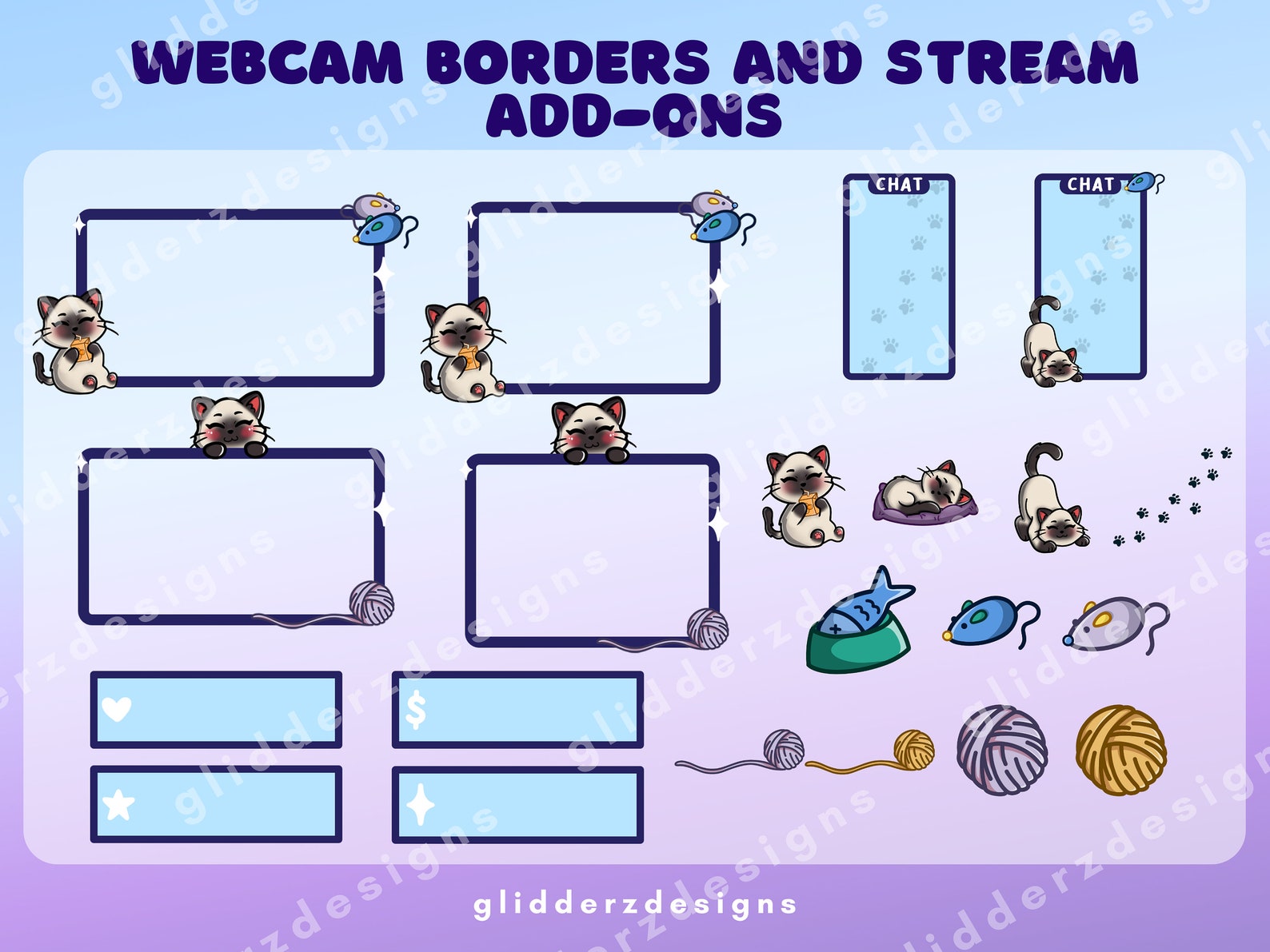 Cat Twitch Overlay Package | Animated Stream Overlay Cat | Siamese Cat ...
