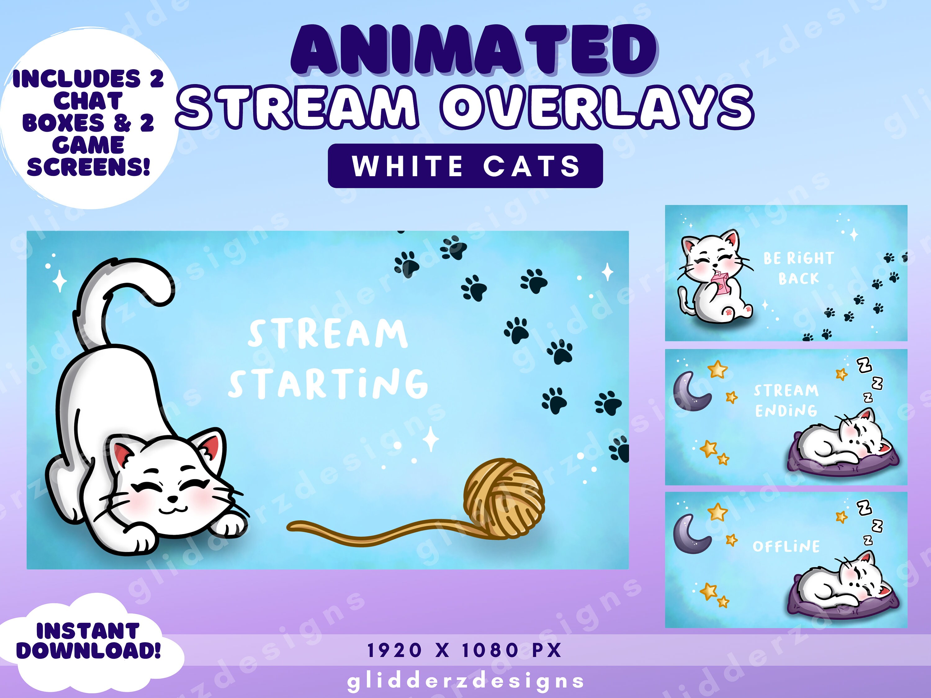 White Cat Twitch Overlay ANIMATED Twitch Cat Overlay - Etsy