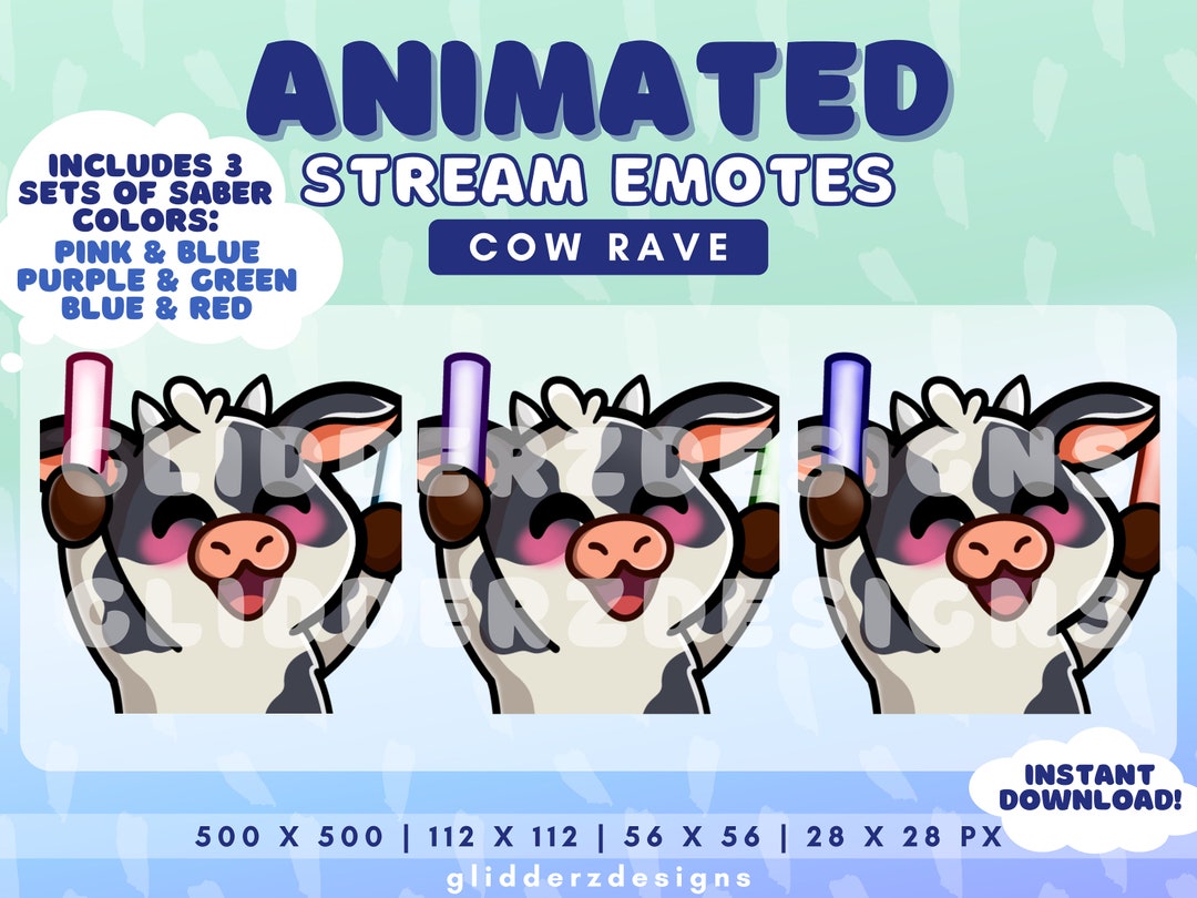 Cow ANIMATED Glow Stick Emote | Cow Rave Animated Twitch Emote | Cow ...