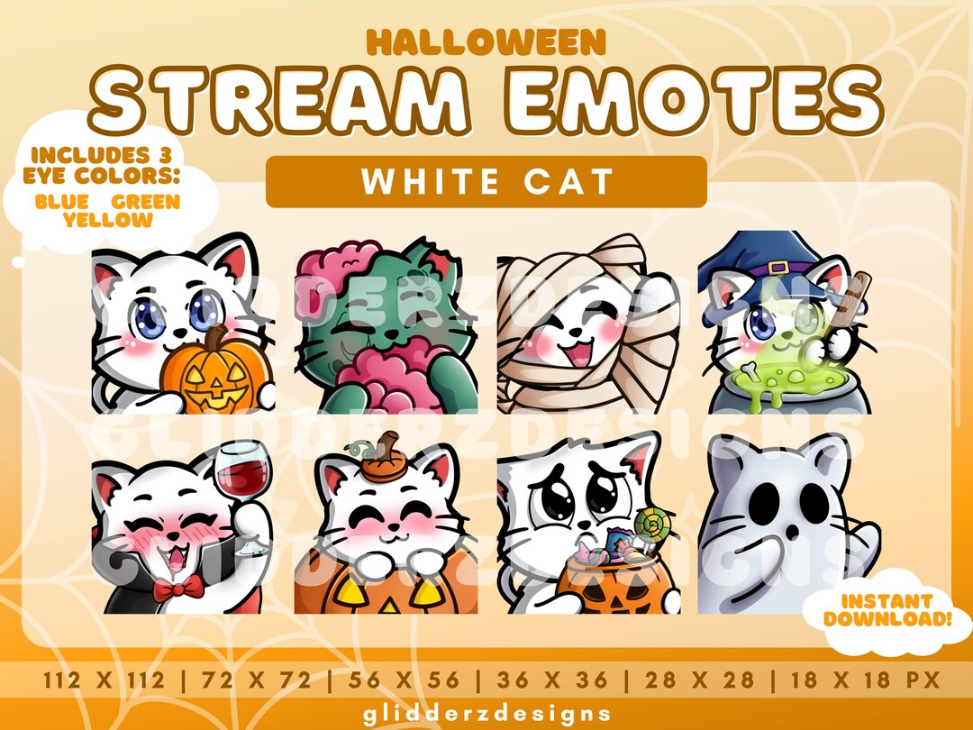 White Cat Halloween Emote Pack | Halloween Cat Emotes | 8 Halloween ...