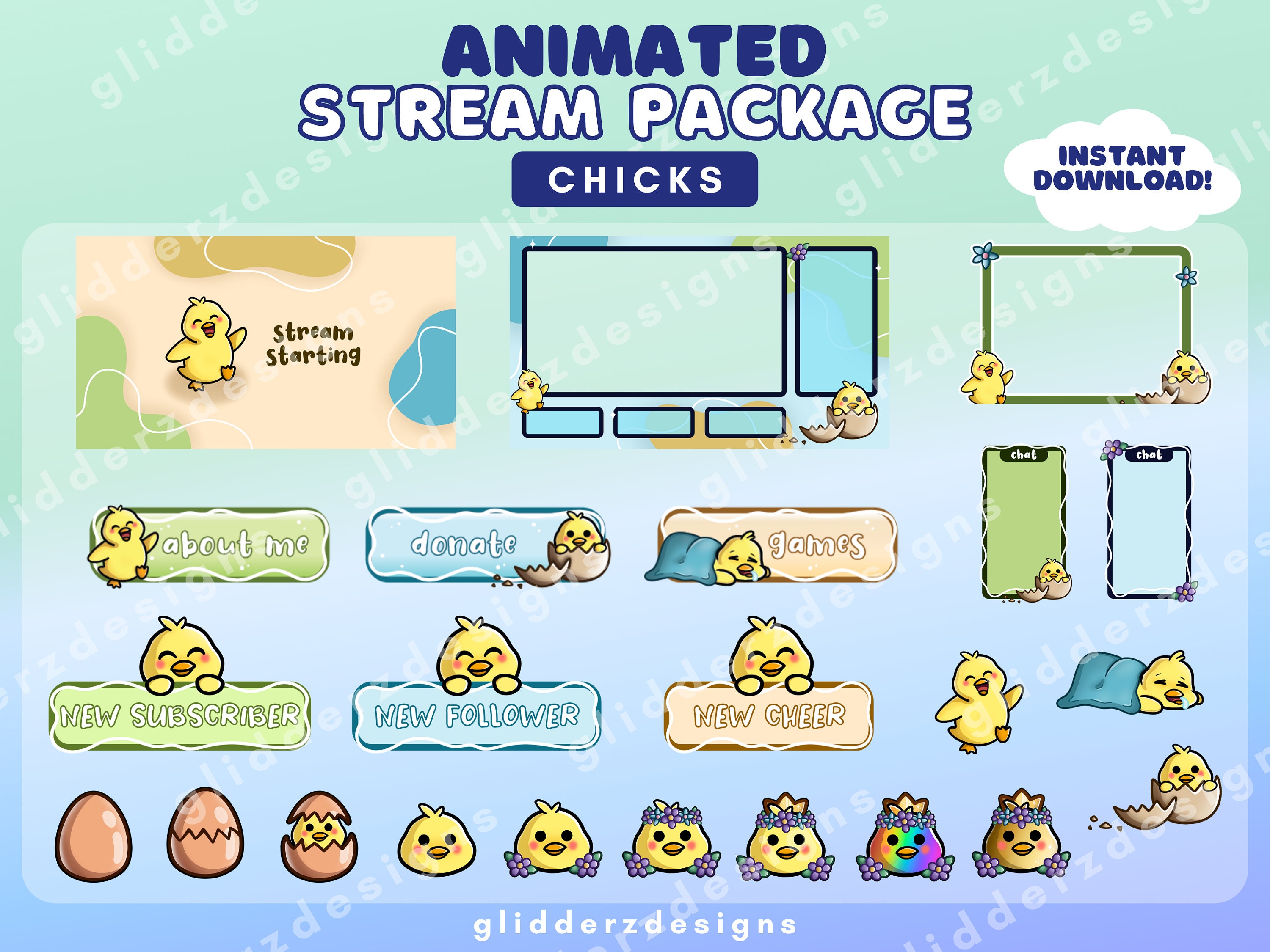 Chick ANIMATED Twitch Overlay Package Chick Animated Stream | Etsy