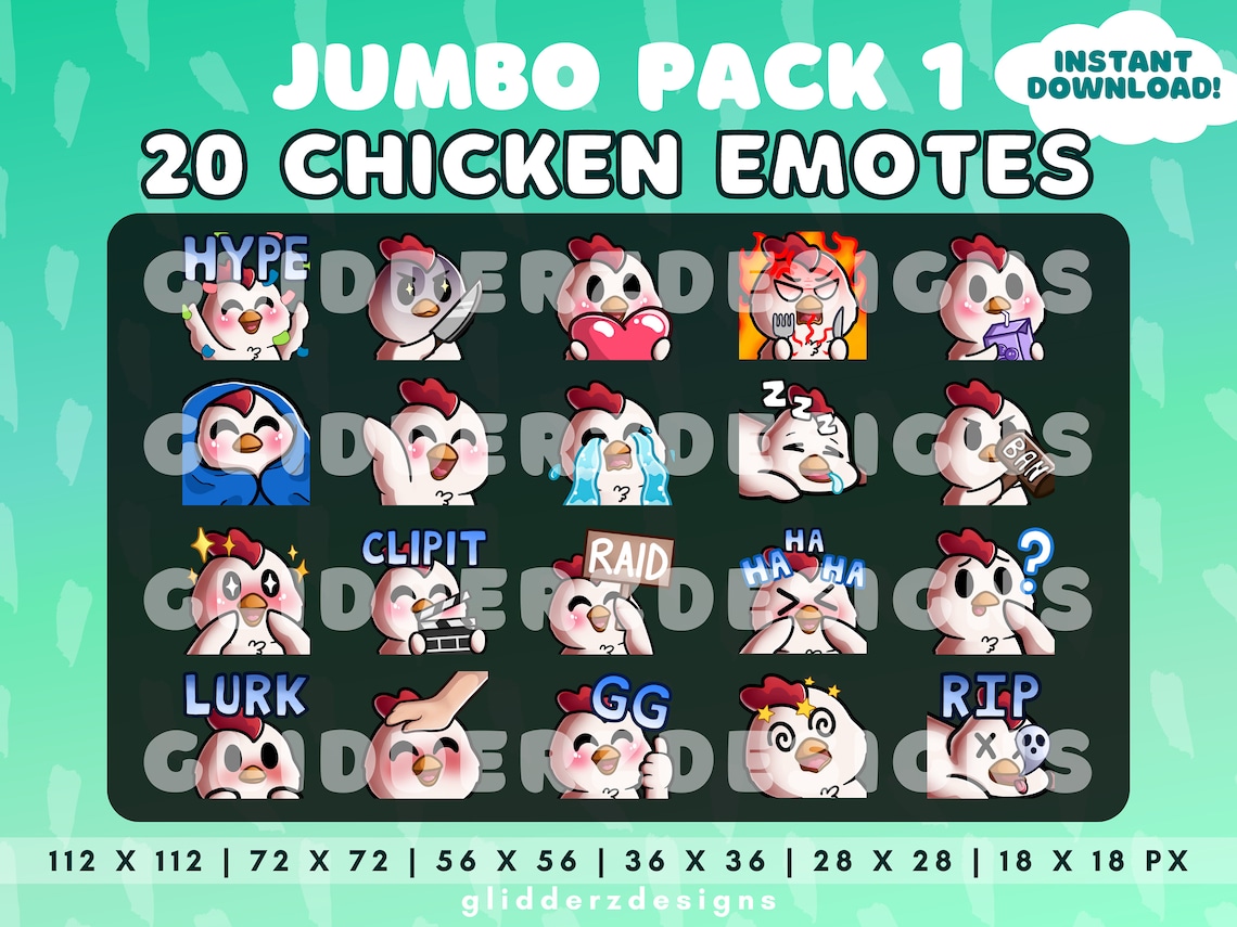 Chicken Twitch Emote JUMBO Pack 1 20 Chicken Emotes Twitch - Etsy