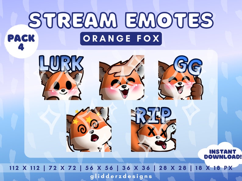 20x Fox Twitch Emotes | Cute Fox Emotes for Streamers | 20 Orange Fox ...