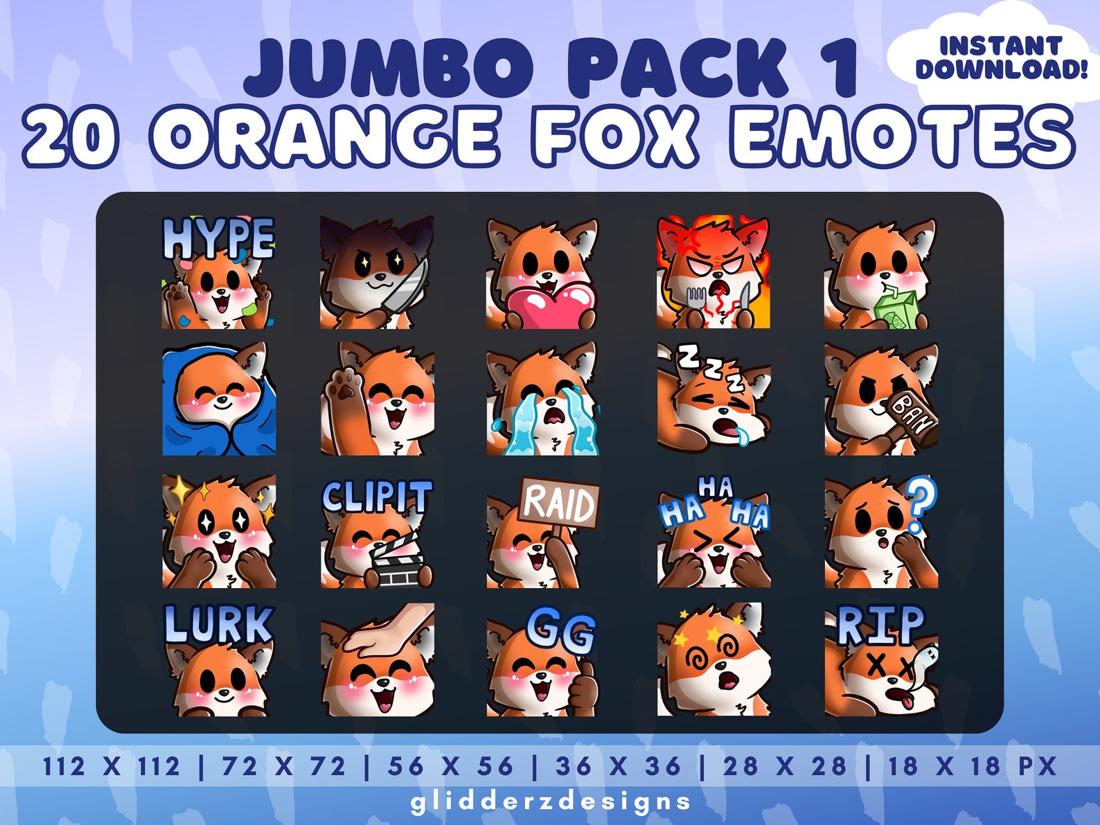 20x Fox Twitch Emotes | Cute Fox Emotes for Streamers | 20 Orange Fox ...