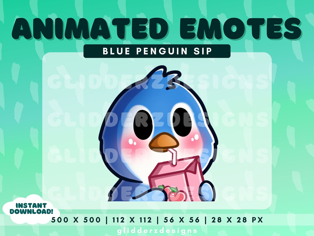 Blue Penguin Sip Animated Twitch Emote | Penguin Animated Emote ...