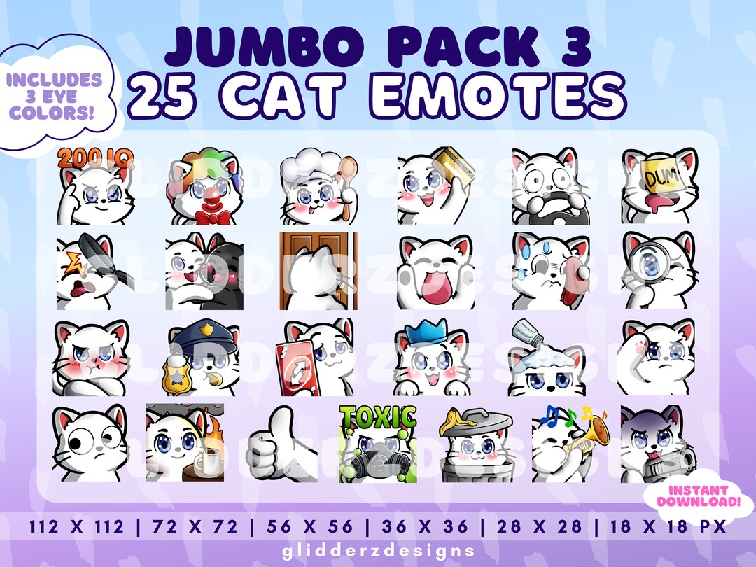 White Cat Emote Jumbo Pack 3 White Cat Twitch Emotes 25 White Cat ...