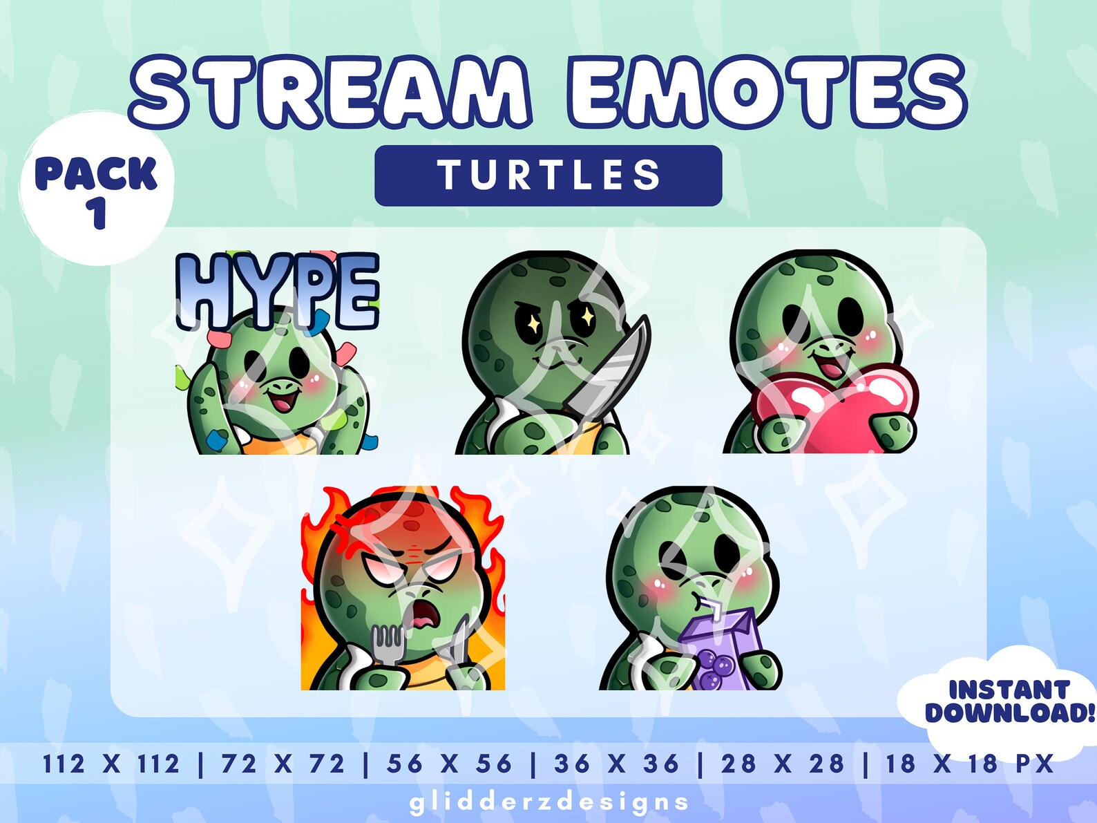 Turtle Emotes Twitch JUMBO Pack 1 | 20 Turtle Twitch Emotes | Cute Sea ...