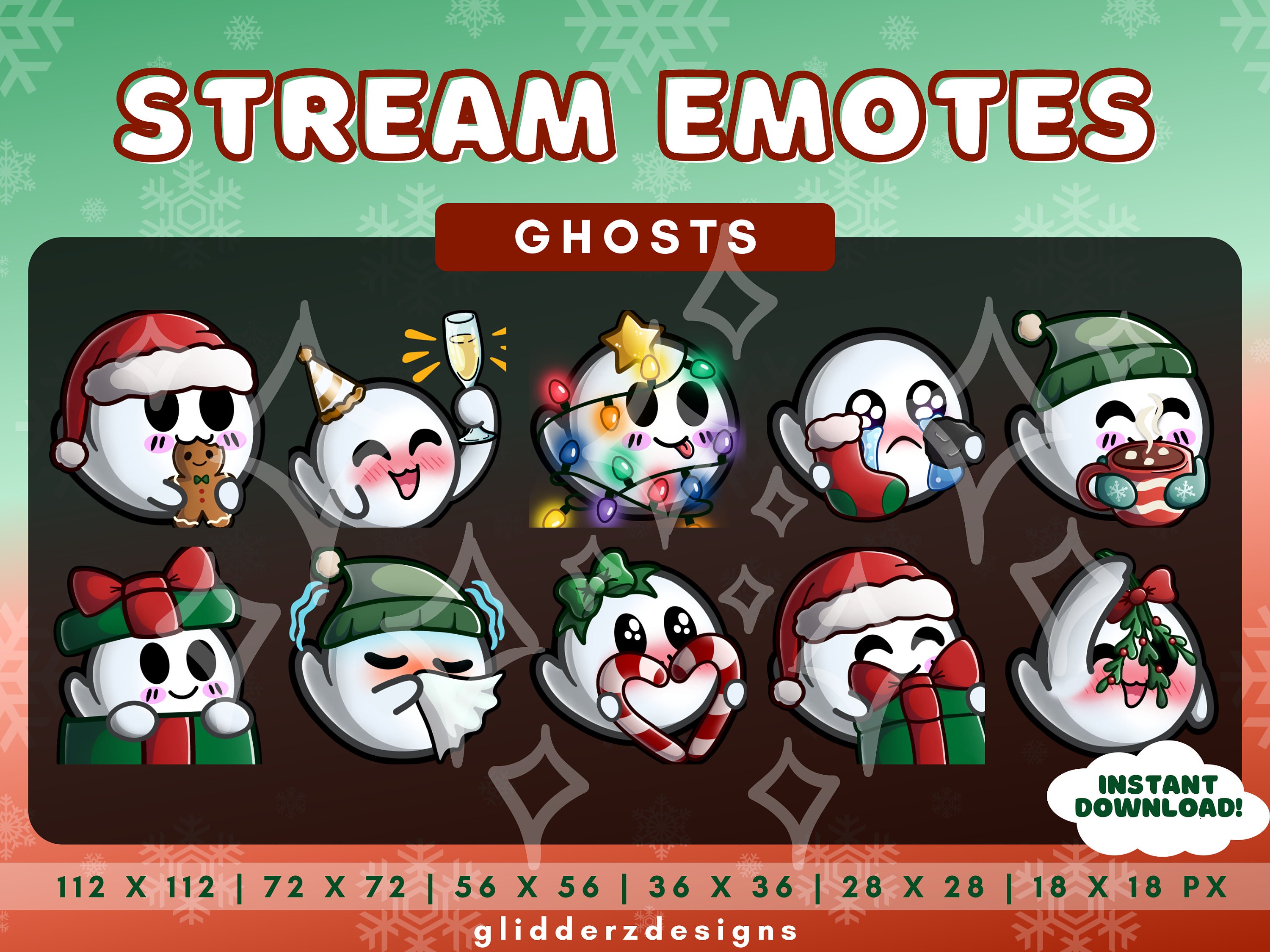 Ghost Christmas Twitch Emotes | Ghost Holiday Emote Pack | 10-pack ...