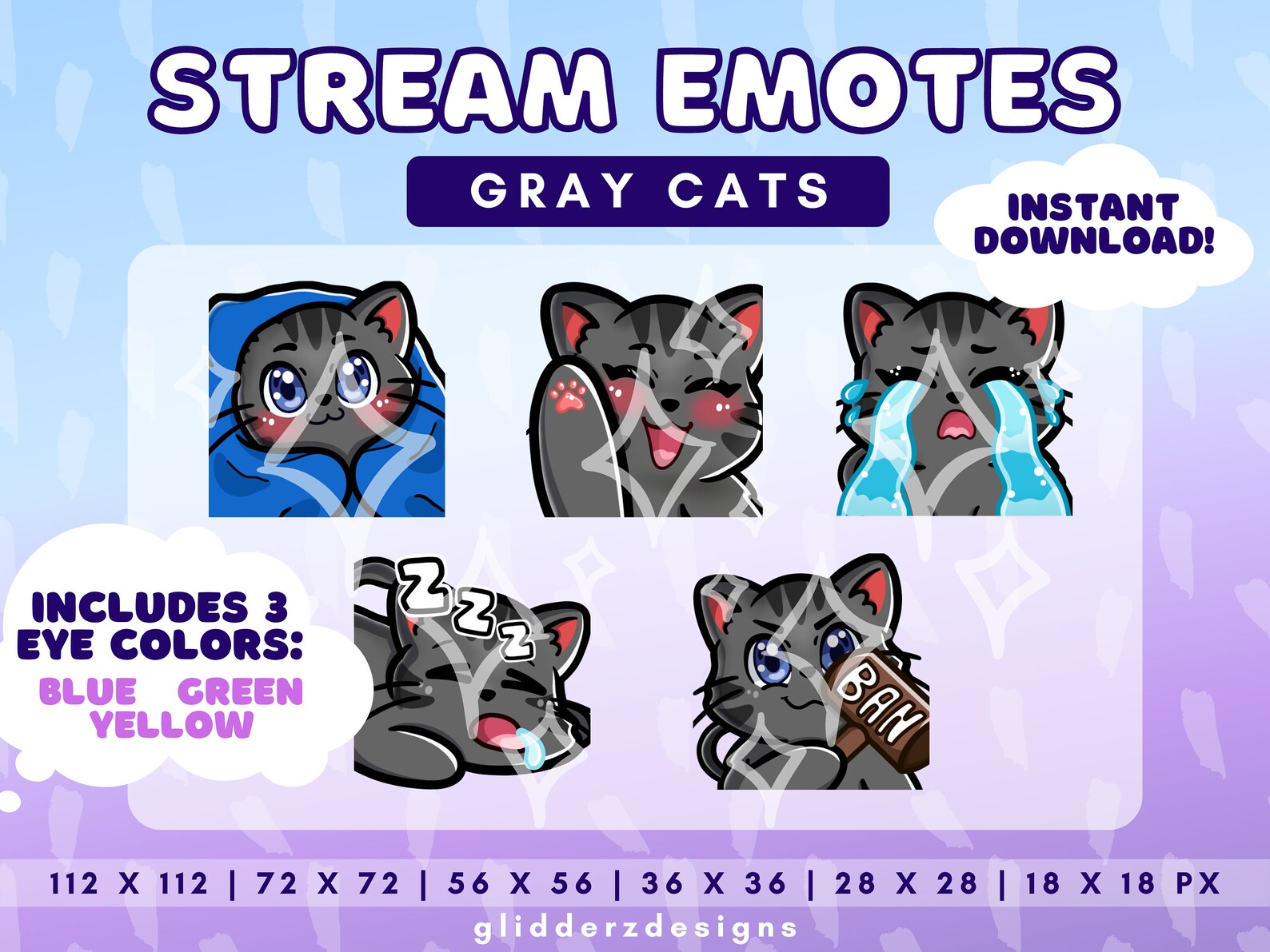 Twitch Gray Cat Emote JUMBO Pack 20 Gray Cat Stream Emotes - Etsy