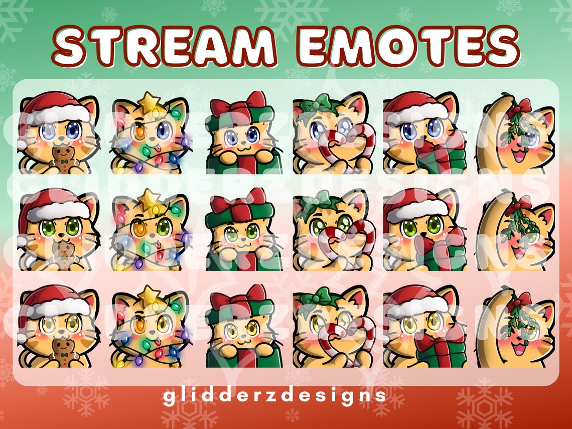 Christmas Cat Twitch Emotes | Christmas Twitch Emotes | Cat Holiday ...