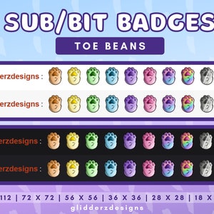 Rainbow Toe Bean Sub Badges | Caw Paw Sub Badges | Cat Twitch Sub Badge ...