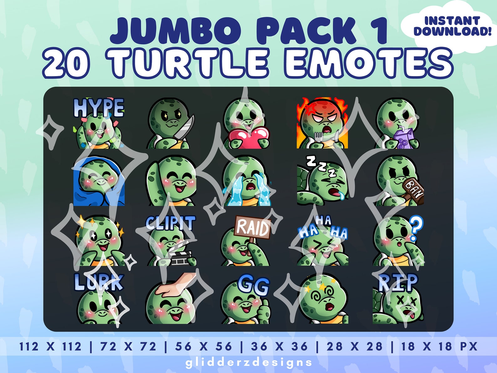 Turtle Emotes Twitch JUMBO Pack 1 20 Turtle Twitch Emotes - Etsy
