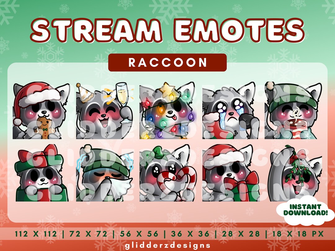 Raccoon Christmas Emotes Twitch | Raccoon Holiday Emote Pack | 10-pack ...
