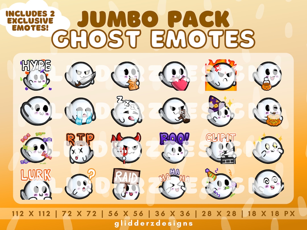 JUMBO PACK Ghost Emotes Twitch | Cute Halloween Twitch Emotes | 24 ...