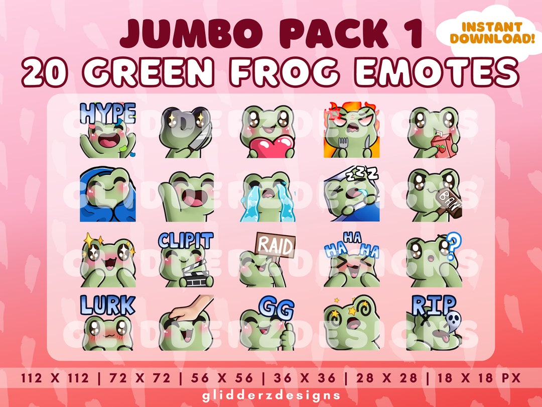 Frog Twitch Emote Jumbo Pack 1 | 20 Green Frog Emotes | Cute Frog ...