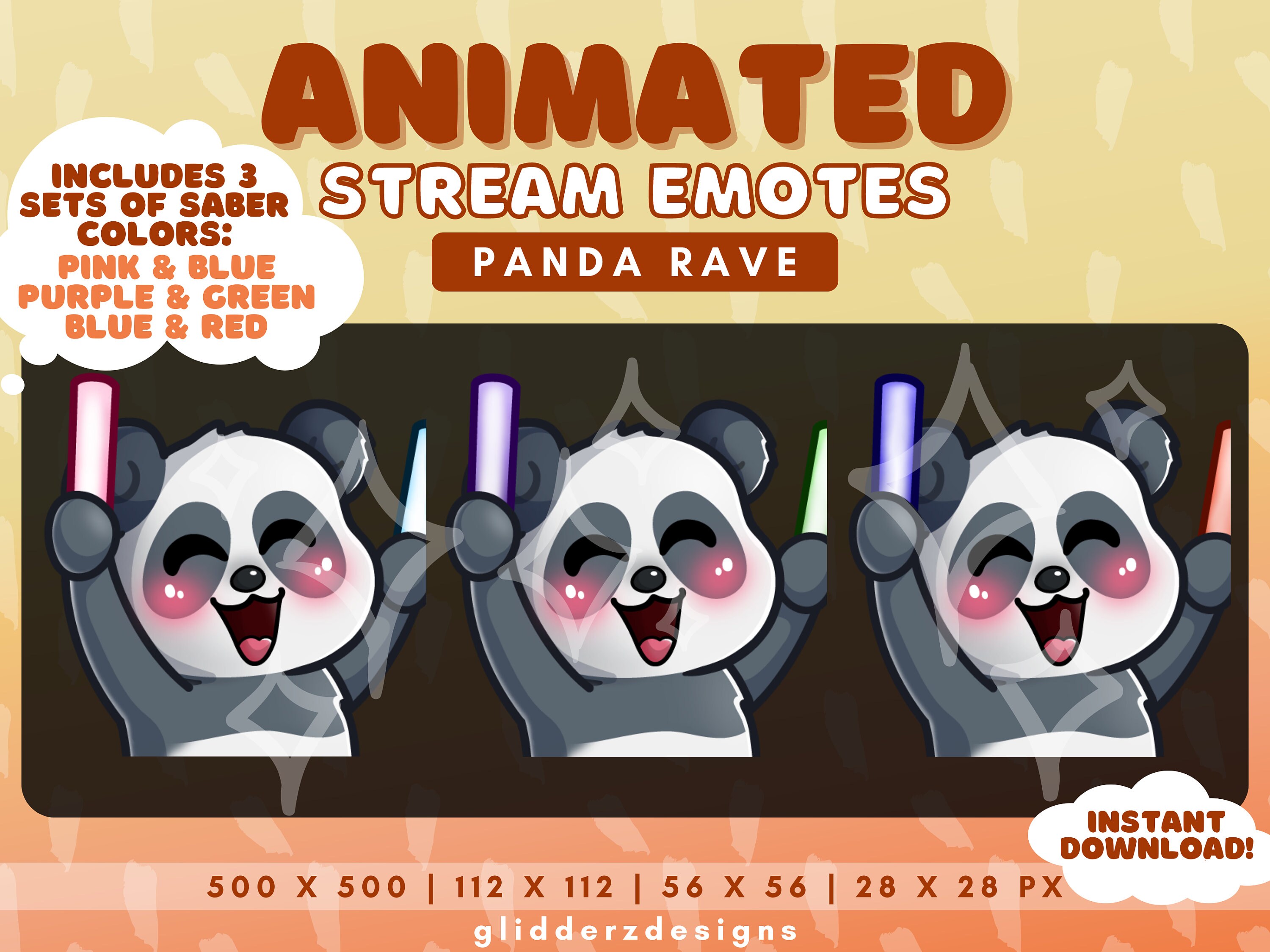 Panda Rave Emote ANIMATED / Panda Glow Stick Twitch Emote / Animated ...