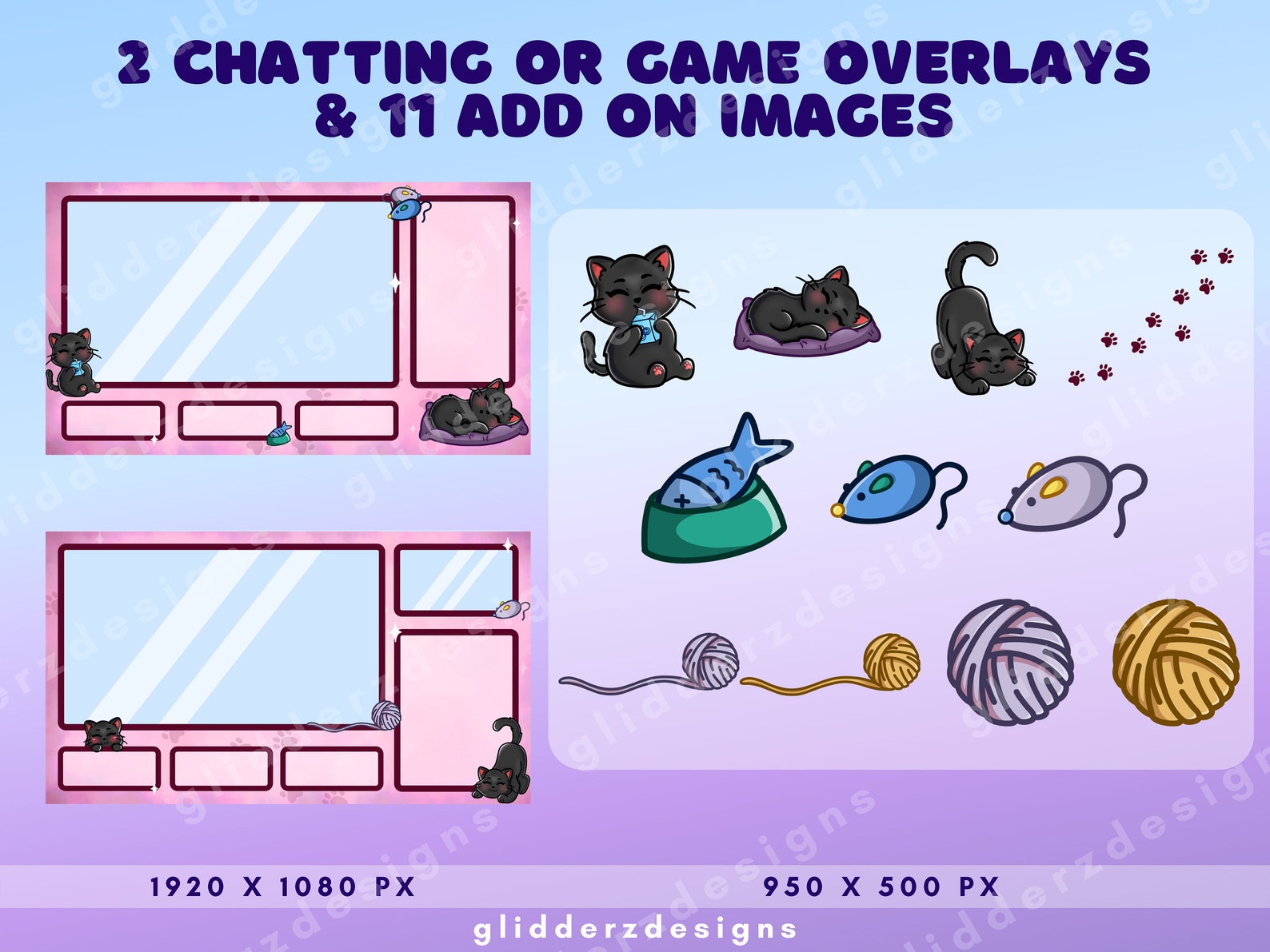 Black Cat Overlay Twitch ANIMATED | Pink Animated Overlay Twitch Cat ...