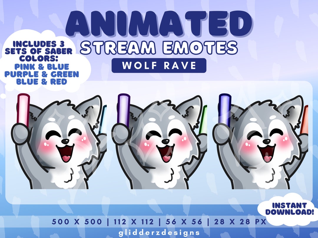 Glow Stick Twitch Emote ANIMATED | Gray Wolf Rave Emote | Wolf Glow ...