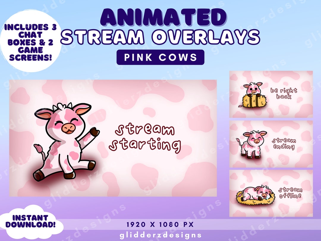 Pink Cow ANIMATED Twitch Overlay | Strawberry Cow Overlays Animated ...