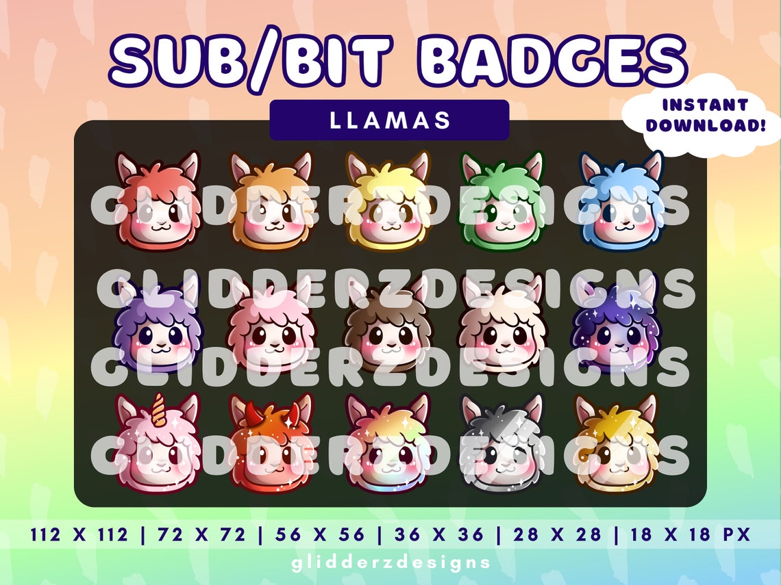 Llama Sub Badges | Llama Badges for Streamers | Llama Bit Badges | 15 ...