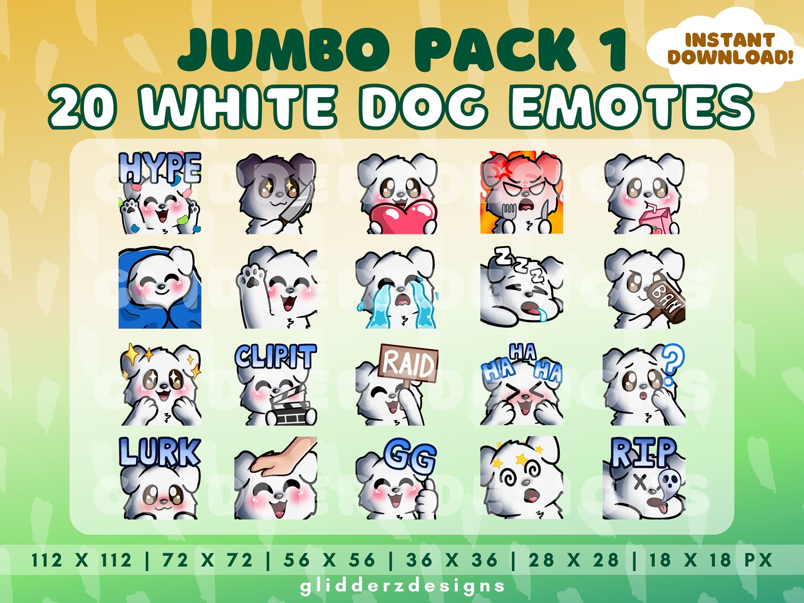 White Dog Emote Jumbo Pack 1 | 20 White Dog Twitch Emotes | Cute Puppy ...