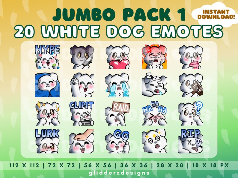 White Dog Emote Jumbo Pack 1 | 20 White Dog Twitch Emotes | Cute Puppy ...