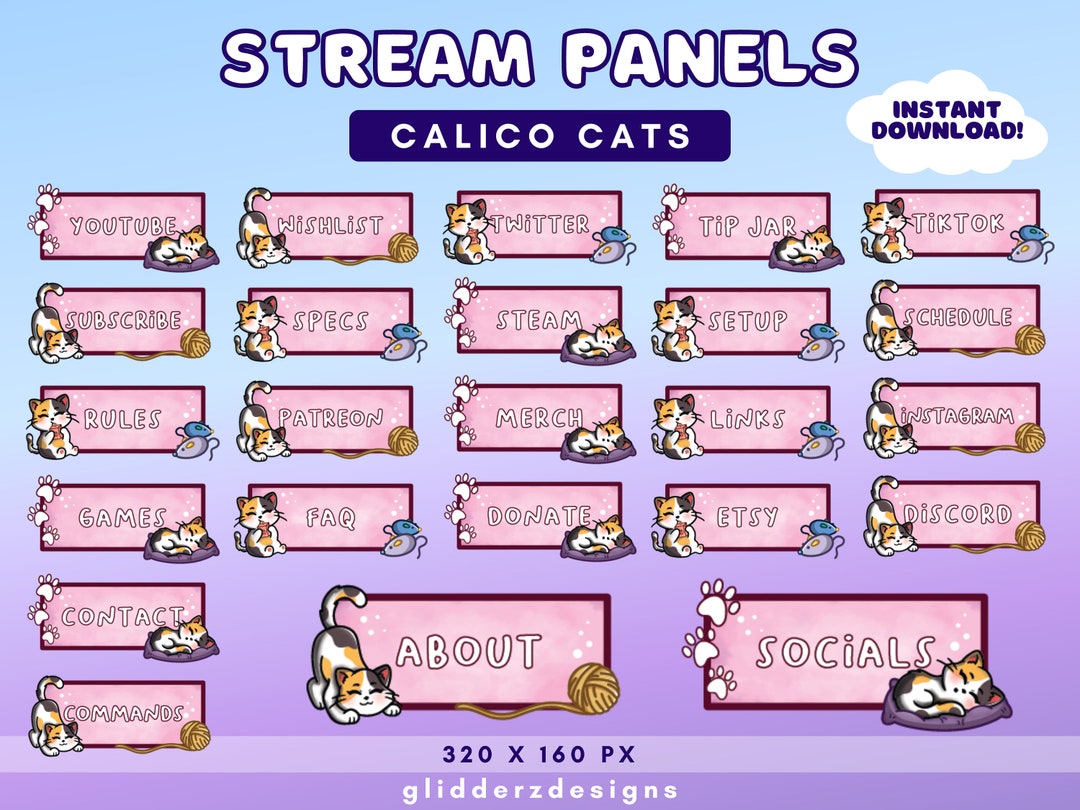 Calico Cat Stream Panels Cat Twitch Panels 27 Pink Twitch Panels Cute ...