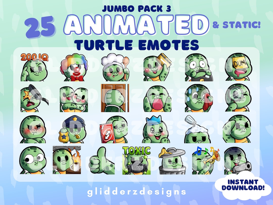 Turtle ANIMATED Twitch Emotes Jumbo Pack 3 | 25 Static AND Animated ...