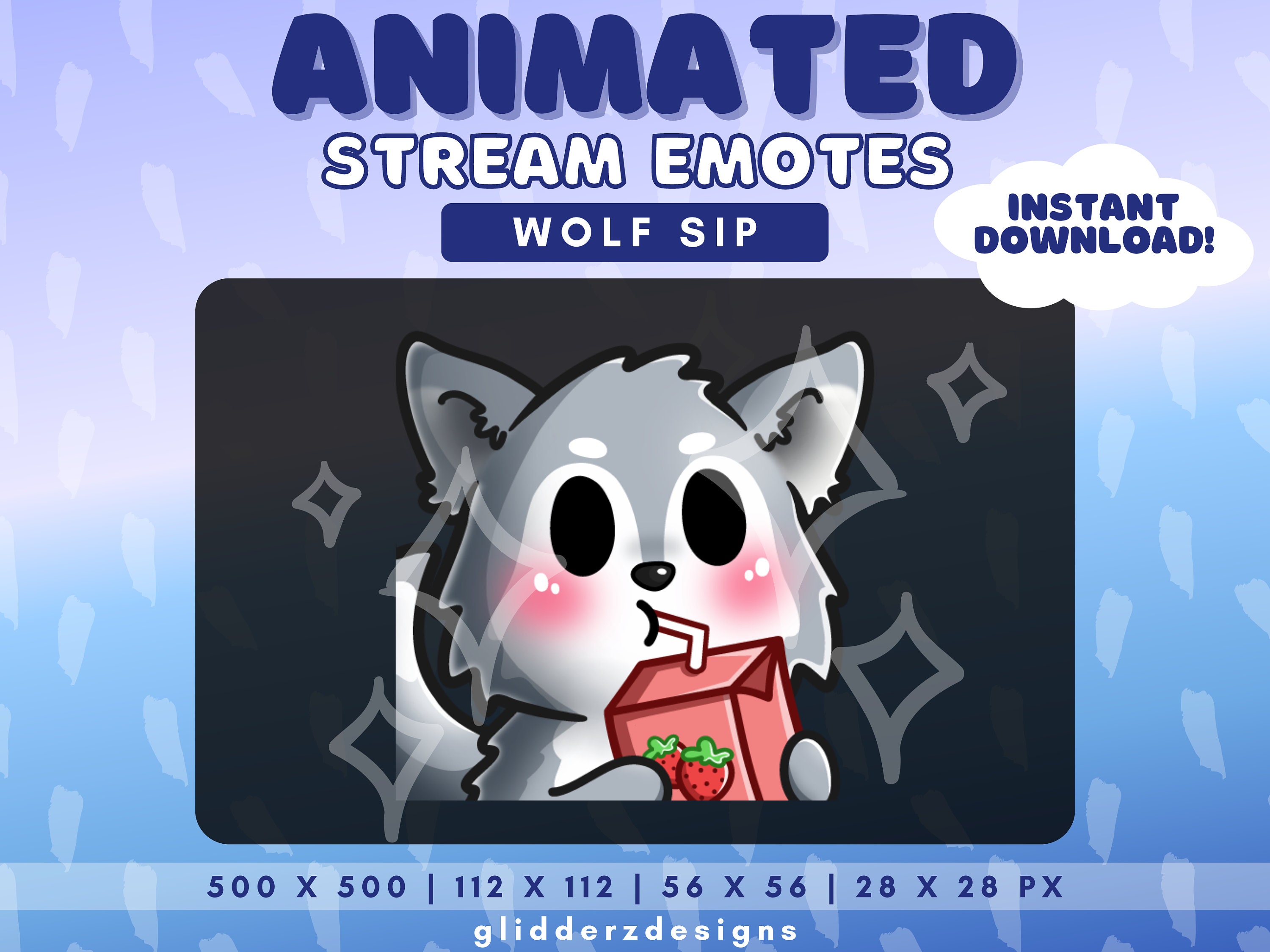 Gray Wolf Animated Sip Emote Twitch Sip Animated Emote - Etsy