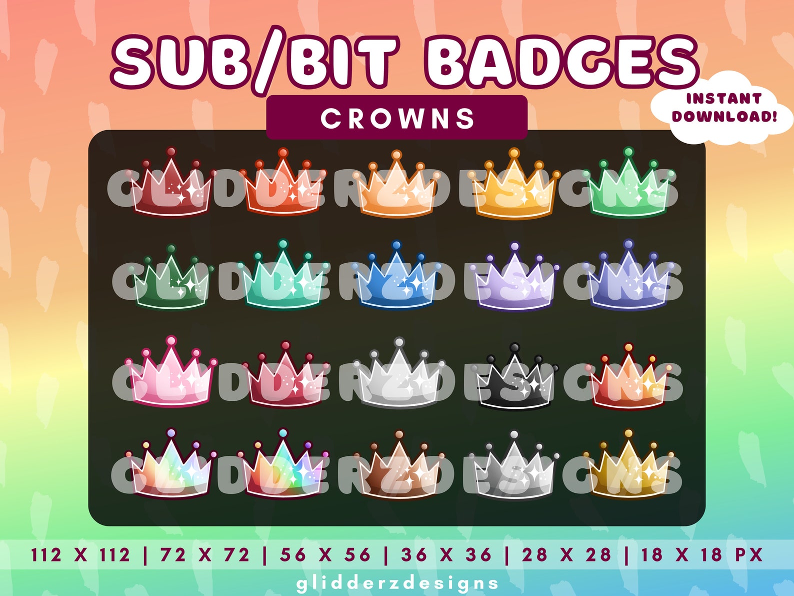 Crown Sub Badges Twitch | Crown Twitch Badges | 20 Crown Twitch Emotes ...