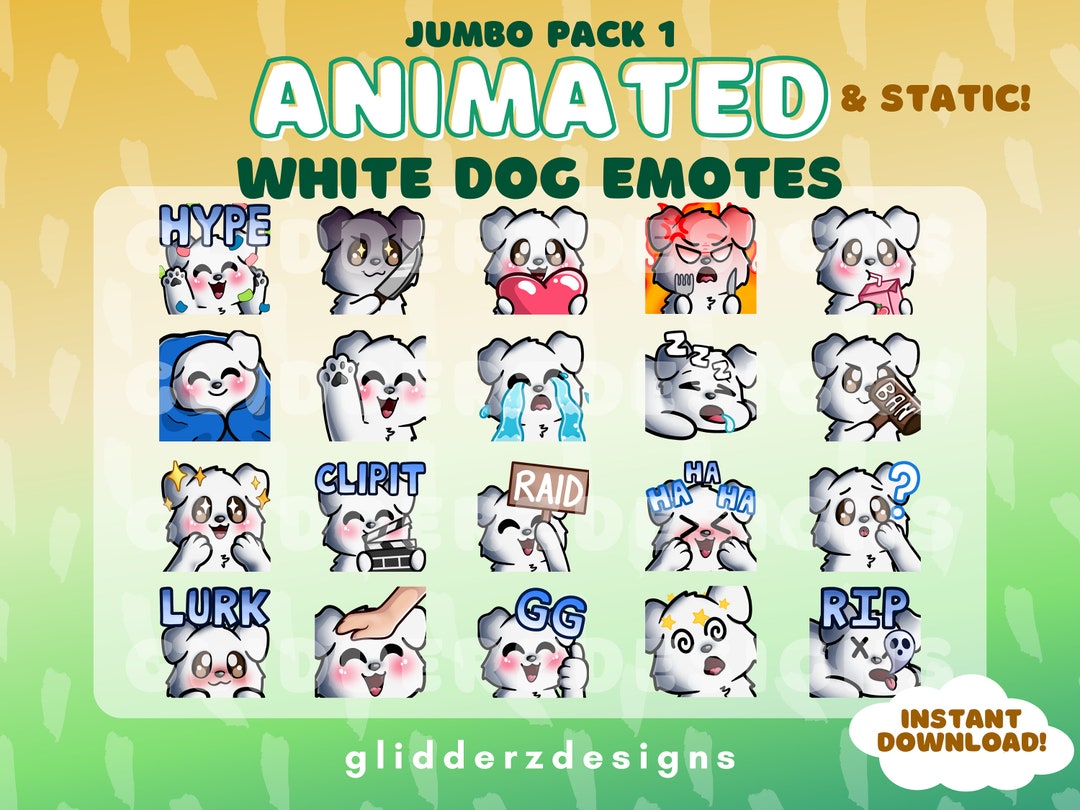 White Dog ANIMATED Emotes Jumbo Pack 1 | 20 Black Dog Twitch Emotes ...