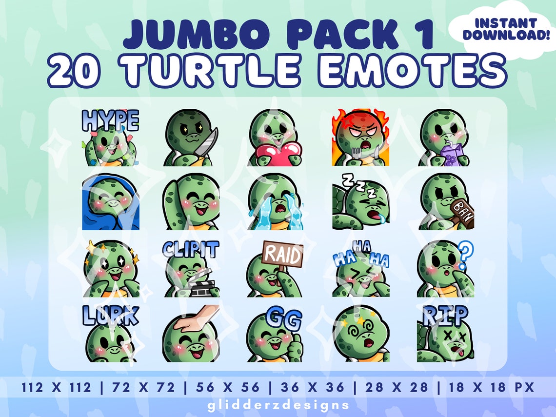 Turtle Emotes Twitch JUMBO Pack 1 20 Turtle Twitch Emotes - Etsy