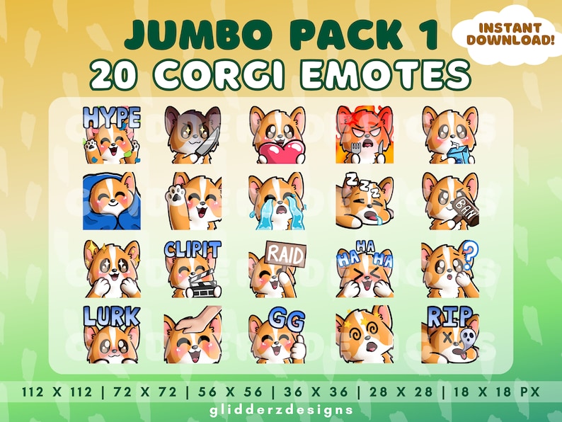 Corgi Emote Jumbo Pack 1 | 20 Corgi Twitch Emotes | Cute Puppy Emotes ...