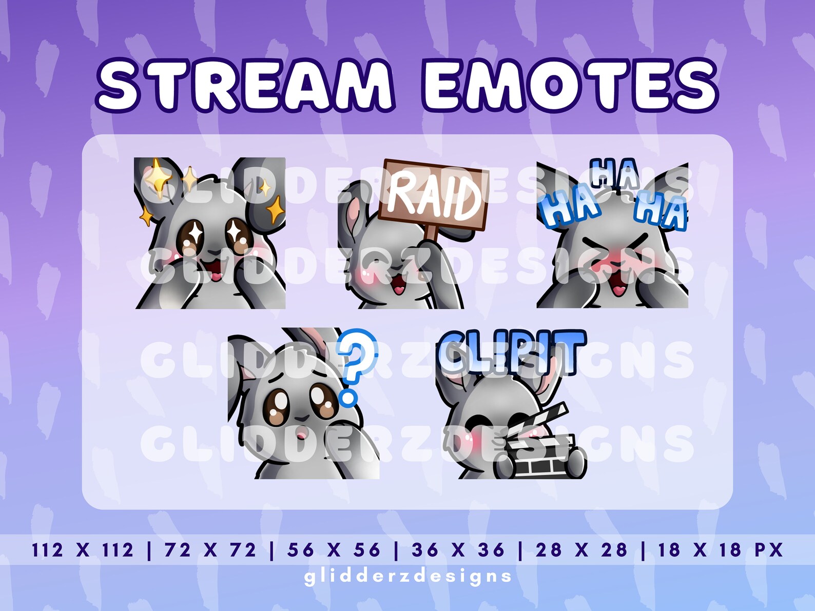 Gray Bunny Emote Jumbo Pack 1 | Gray Bunny Twitch Emotes | 21 Gray ...
