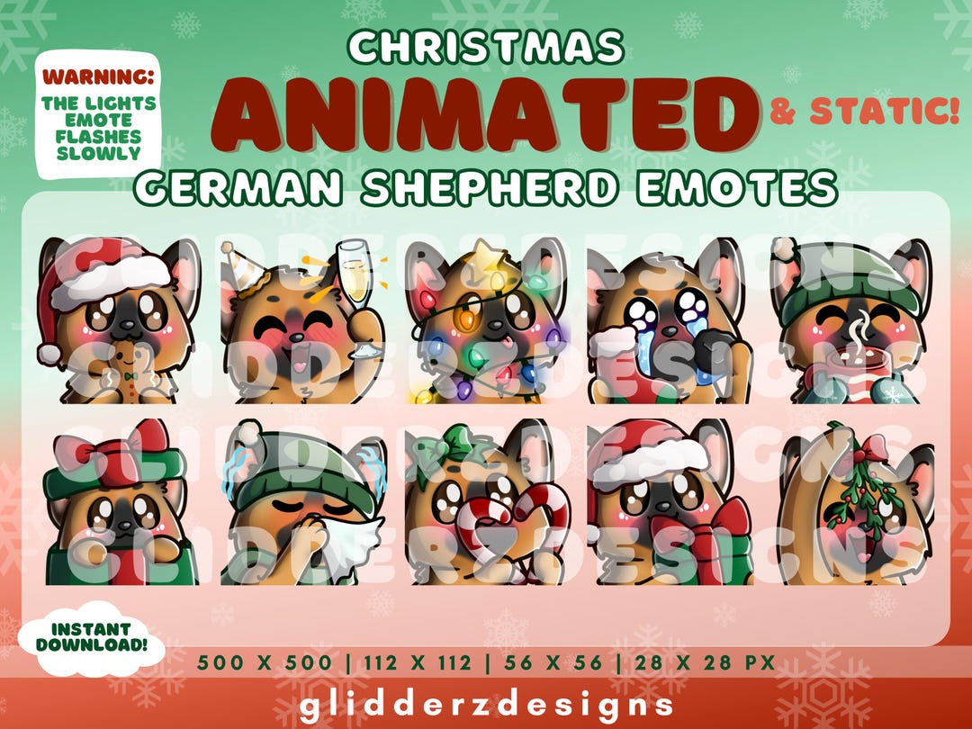 German Shepherd Christmas Animated Emotes | 10 Holiday Animated Emotes ...