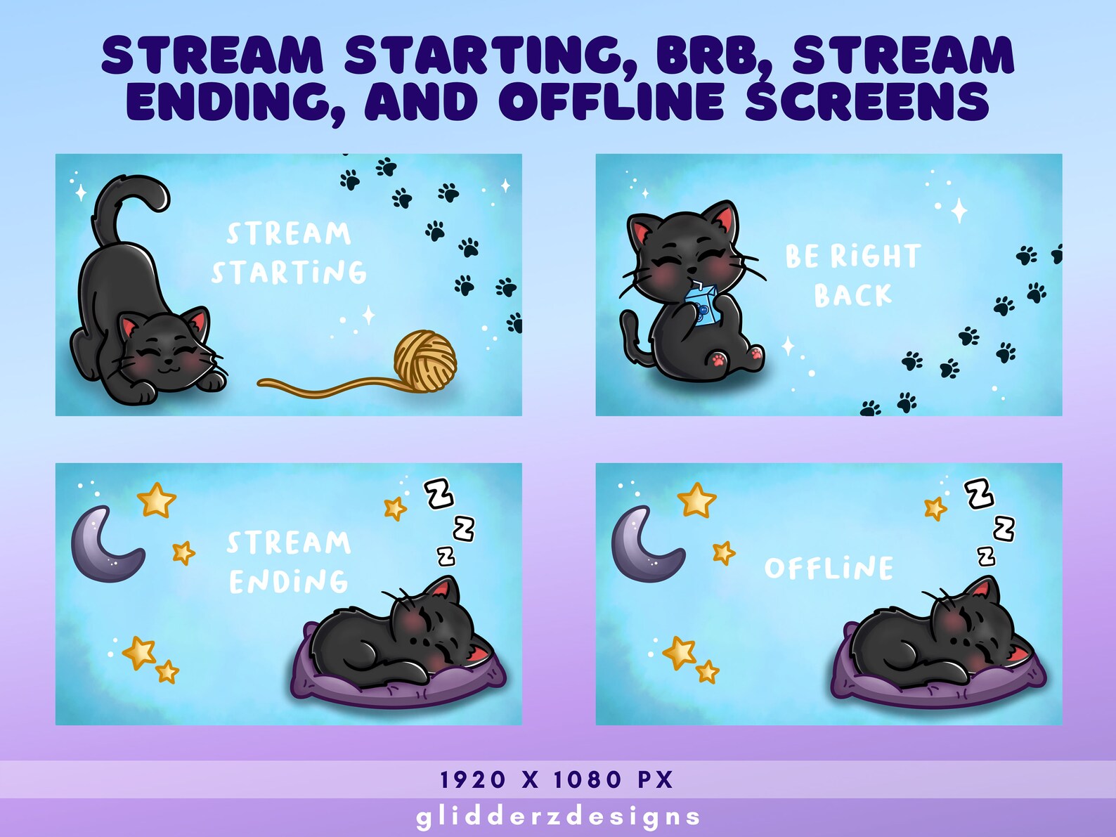 ANIMATED Twitch Cat Stream Package Black Cat Twitch Overlay - Etsy