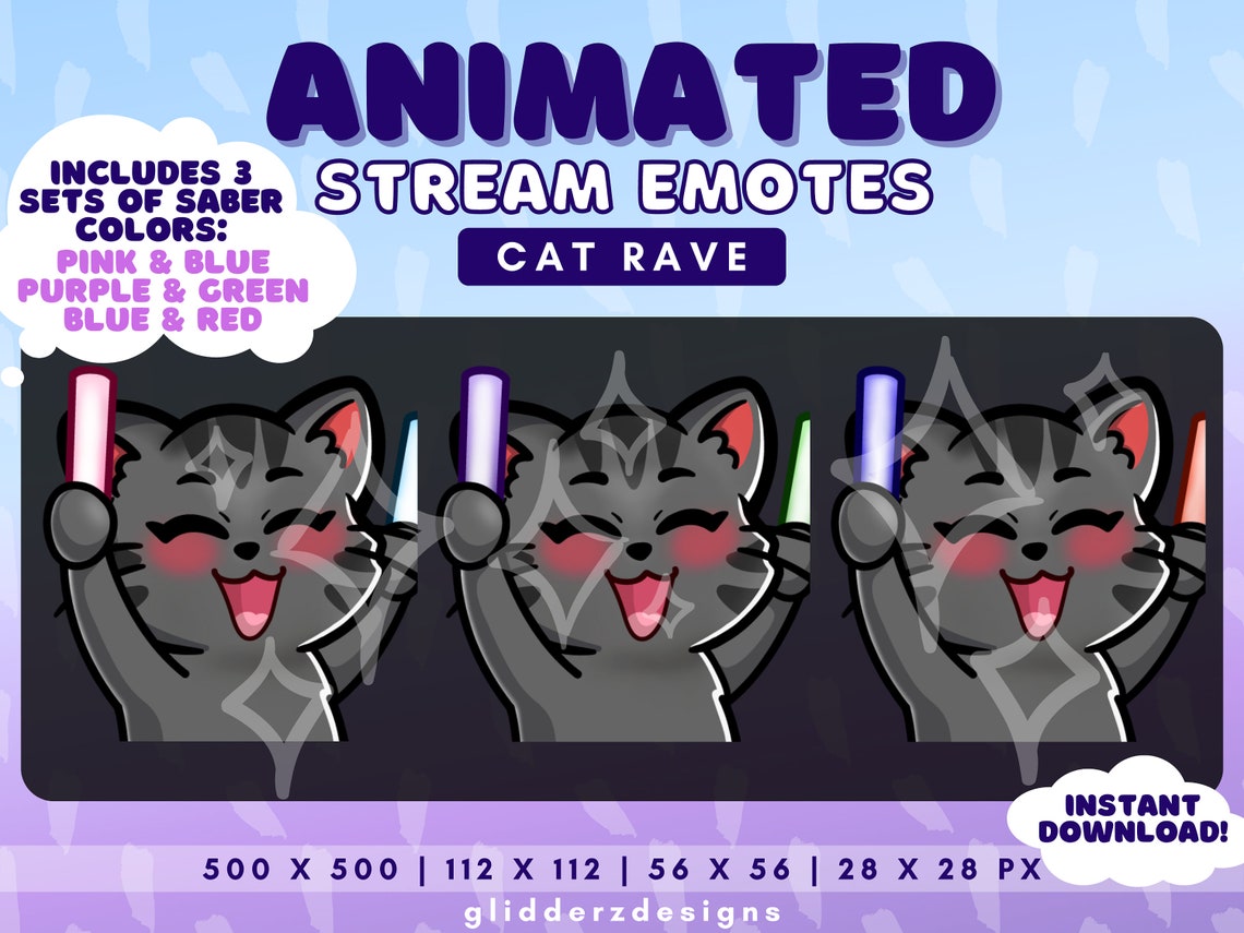 Gray Cat Light Saber Animated Emote Gray Cat Rave Animated - Etsy