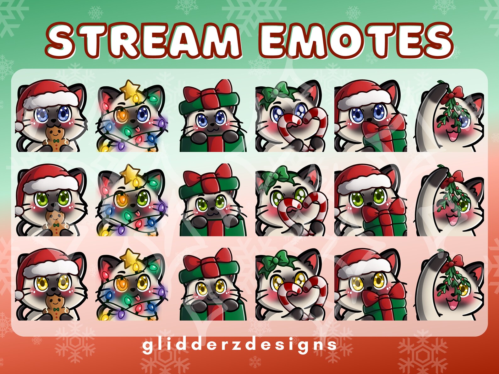 Cat Holiday Twitch Emote Pack Siamese Cat Twitch Emotes - Etsy