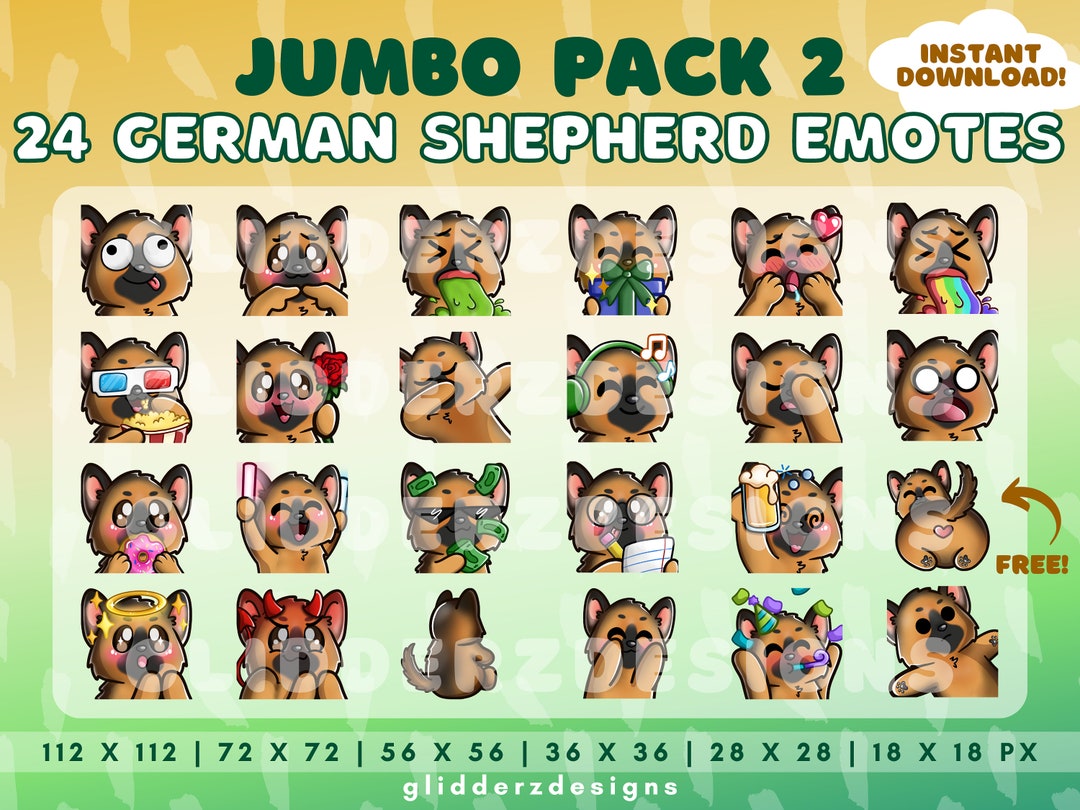 German Shepherd Twitch Emote Jumbo Pack 2 | 24 German Shepherd Emotes ...