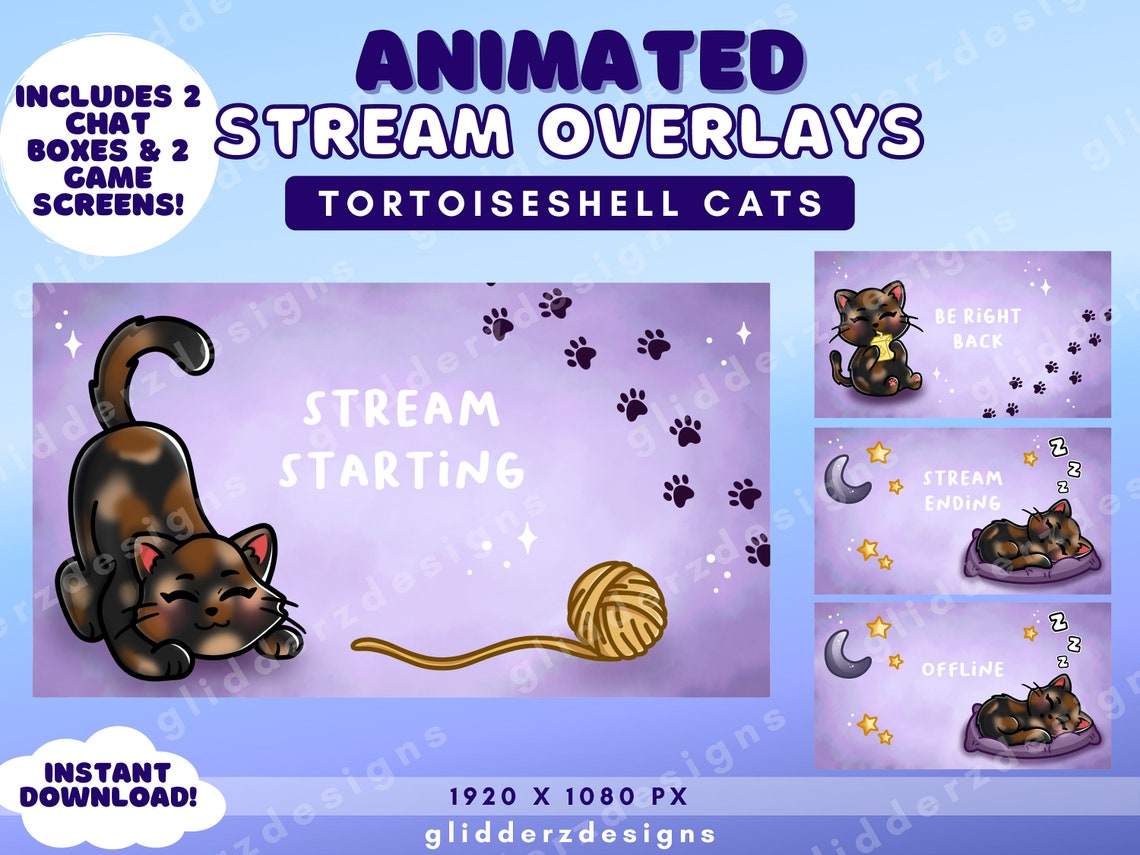 ANIMATED Cat Twitch Overlay Animated Stream Overlays | Etsy