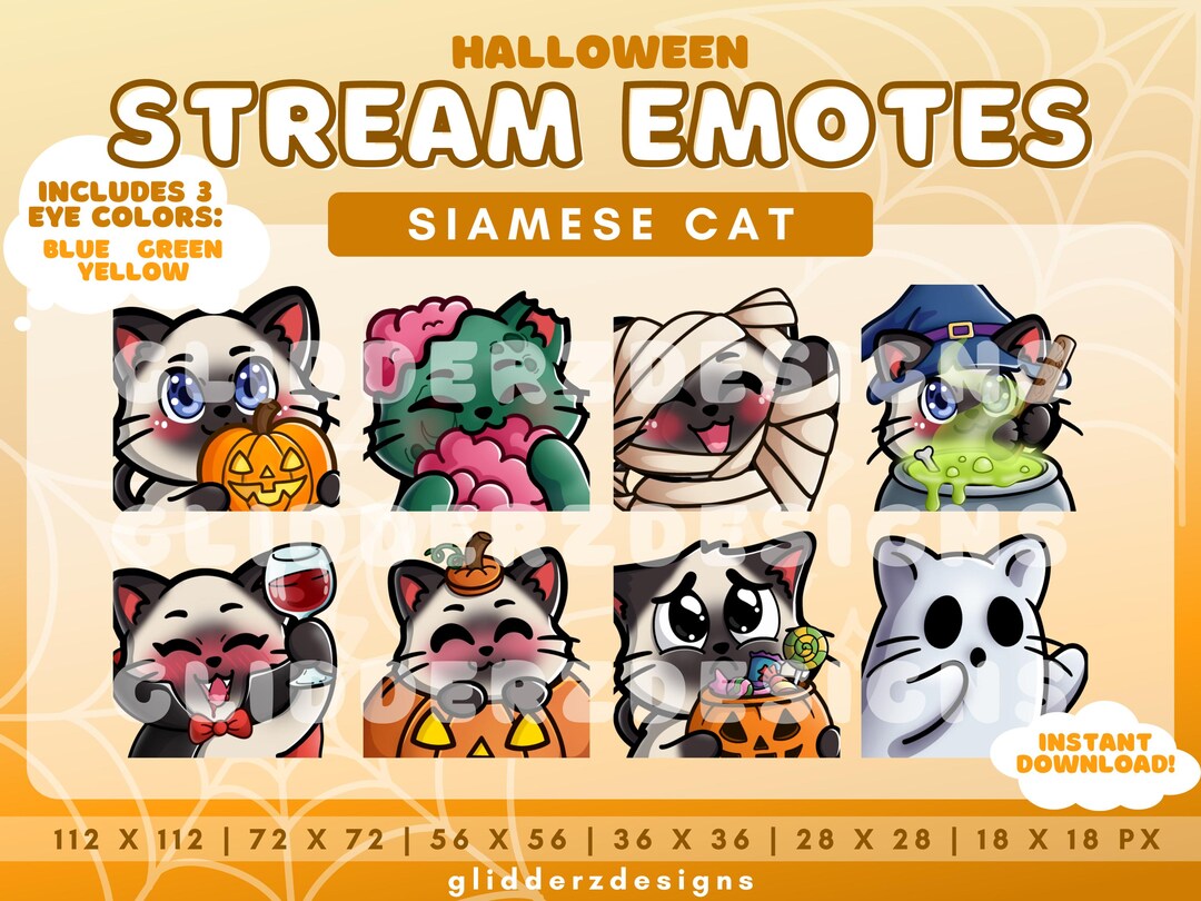 Siamese Cat Halloween Emote Pack | Halloween Cat Emotes | 8 Halloween ...