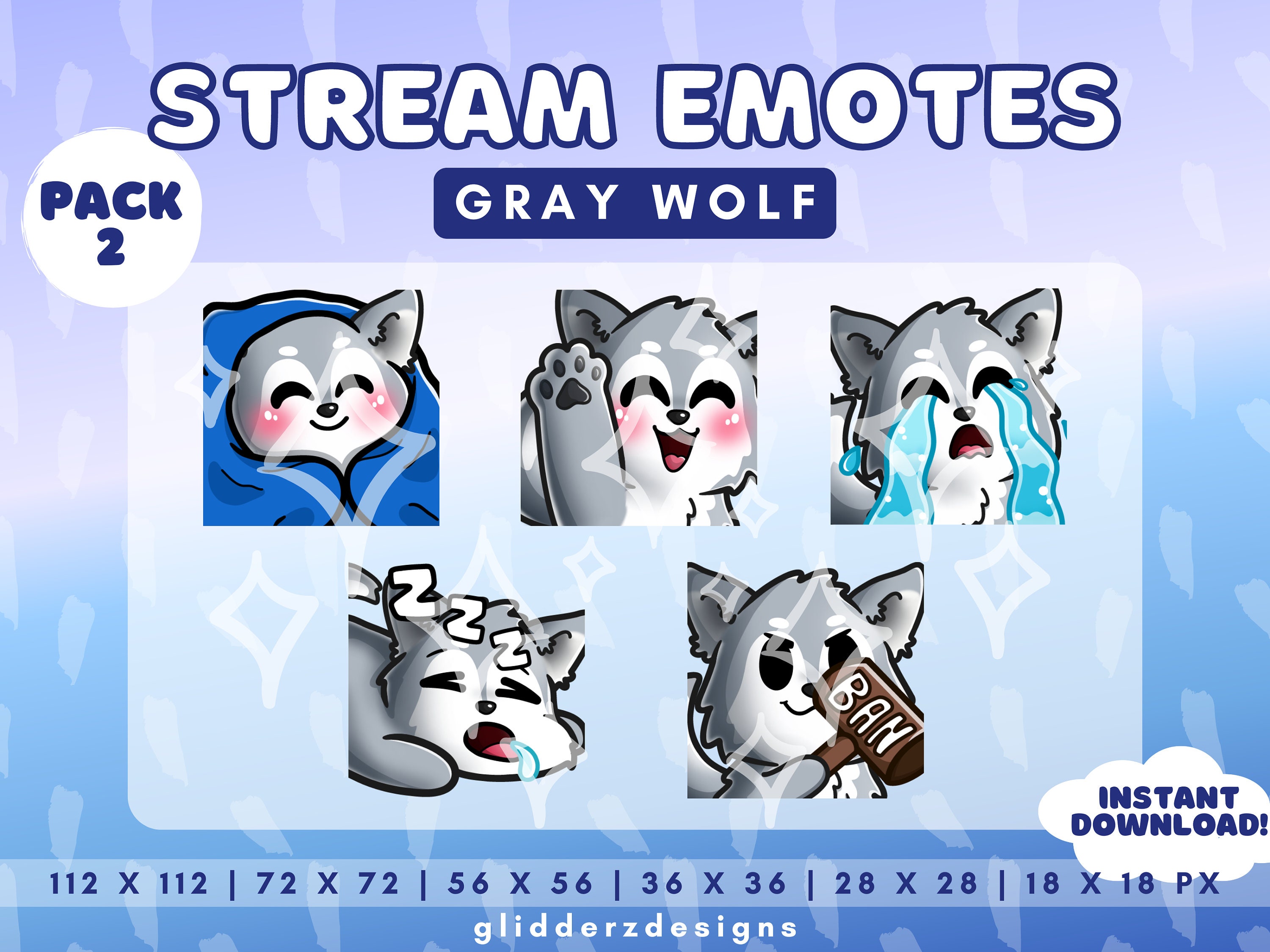 Gray Wolf Twitch Emotes JUMBO Pack 1 | Cute Wolf Emotes | 20 Gray Wolf ...