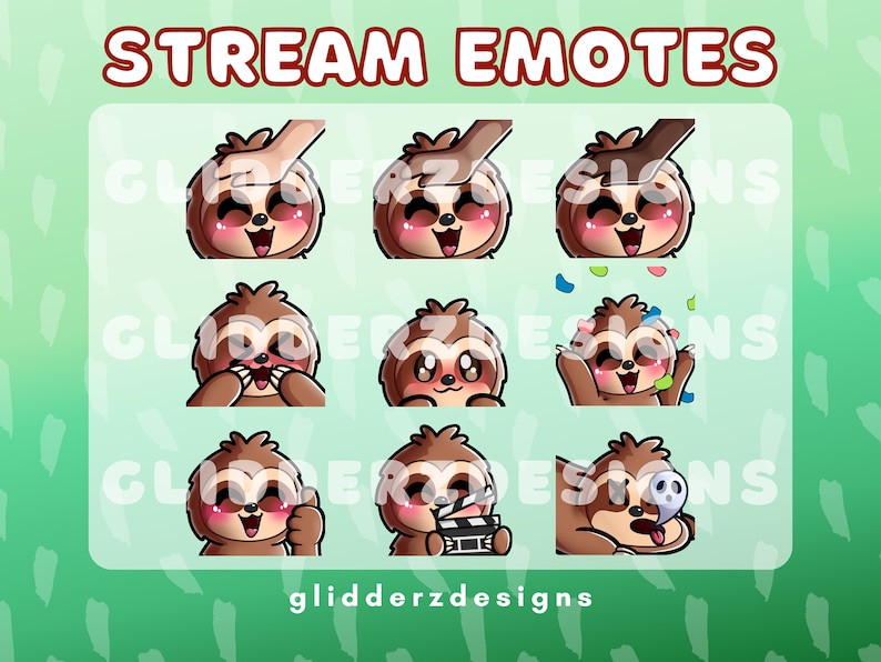 Sloth ANIMATED Emotes Jumbo Pack 1 | 20 Sloth Twitch Emotes | 20 Static ...
