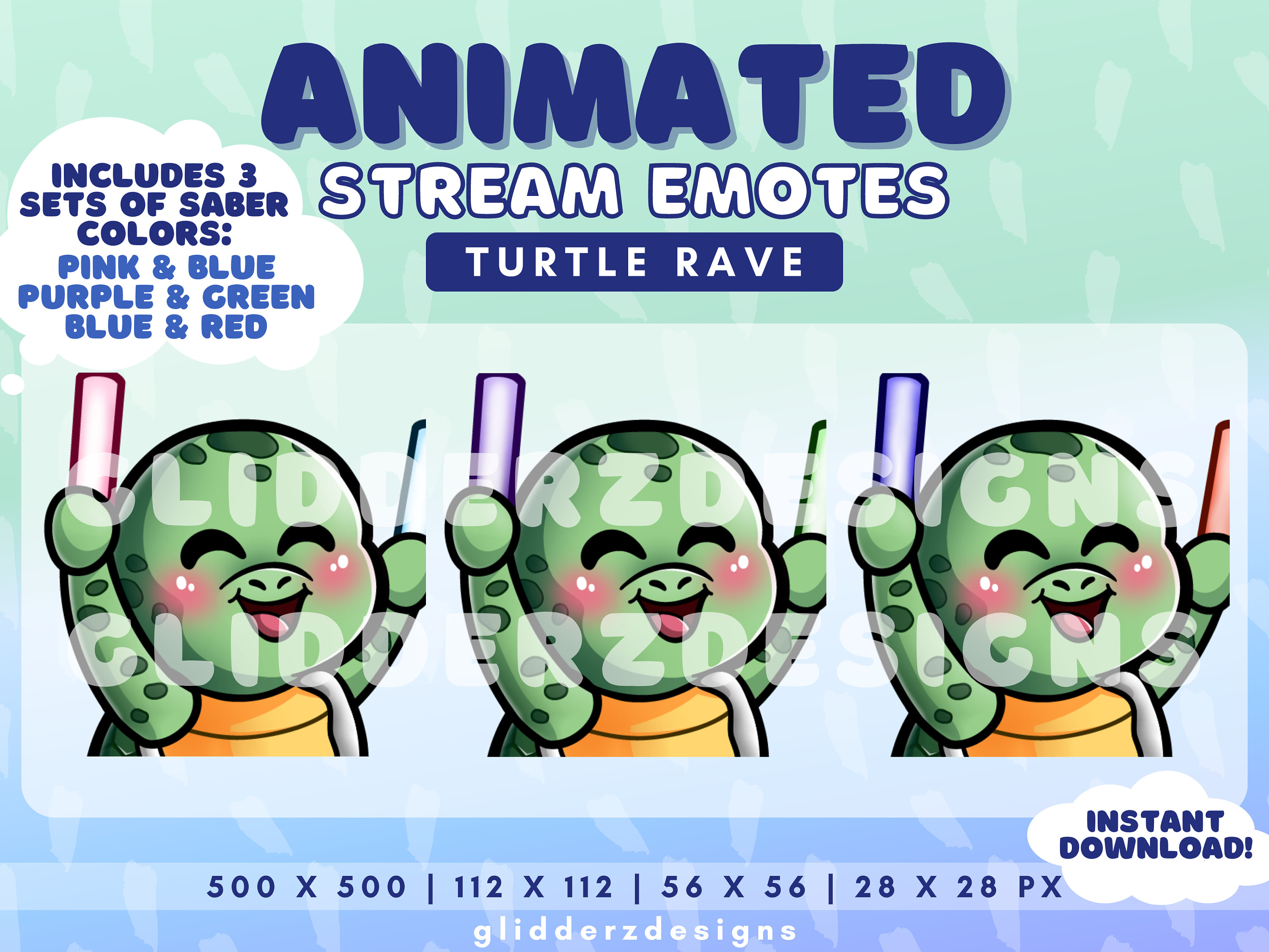 Turtle ANIMATED Glow Stick Emote Turtle Rave Animated Twitch - Etsy