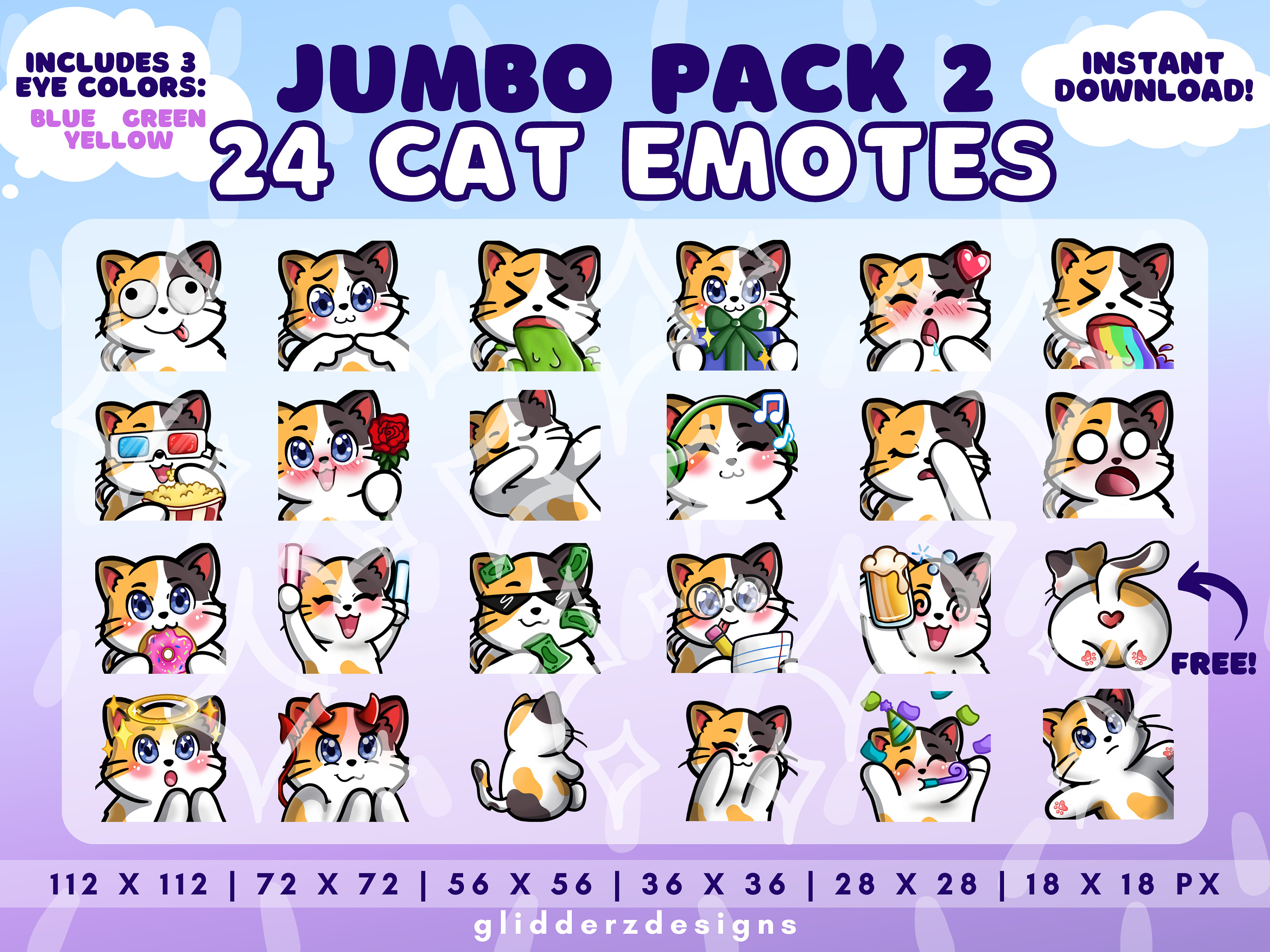 Calico Cat Twitch Emote Jumbo Pack 2 Calico Cat Emotes - Etsy