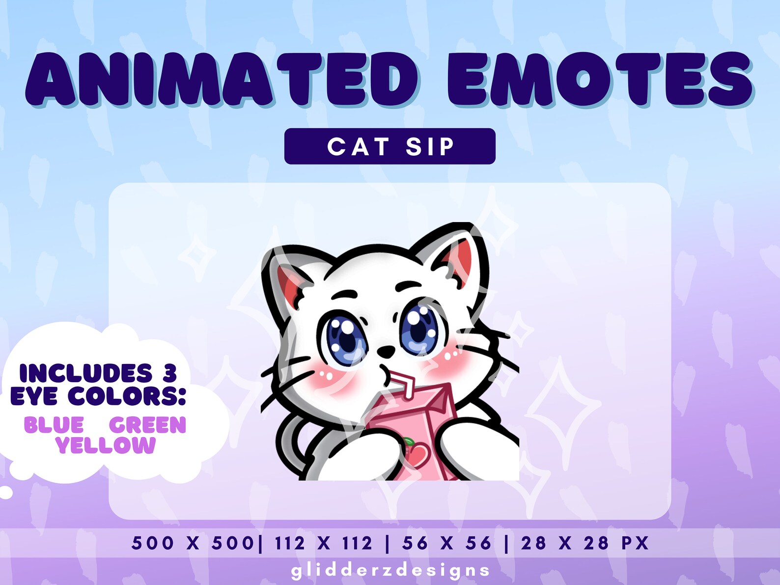 ANIMATED Emotes Twitch Cat Sip Emote White Cat Sip Animated | Etsy