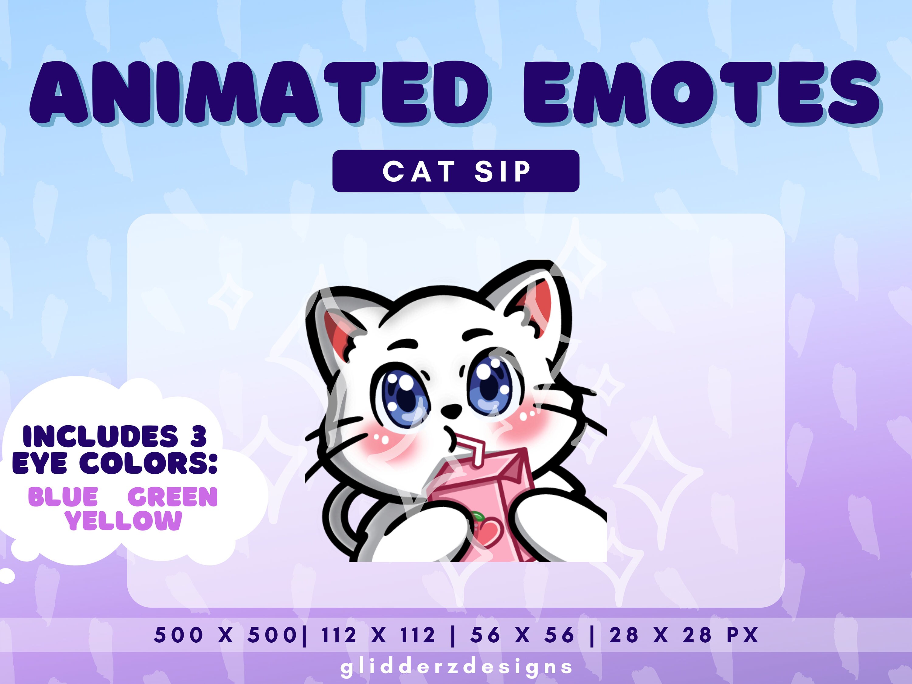 ANIMATED Emotes Twitch Cat Sip Emote White Cat Sip Animated - Etsy