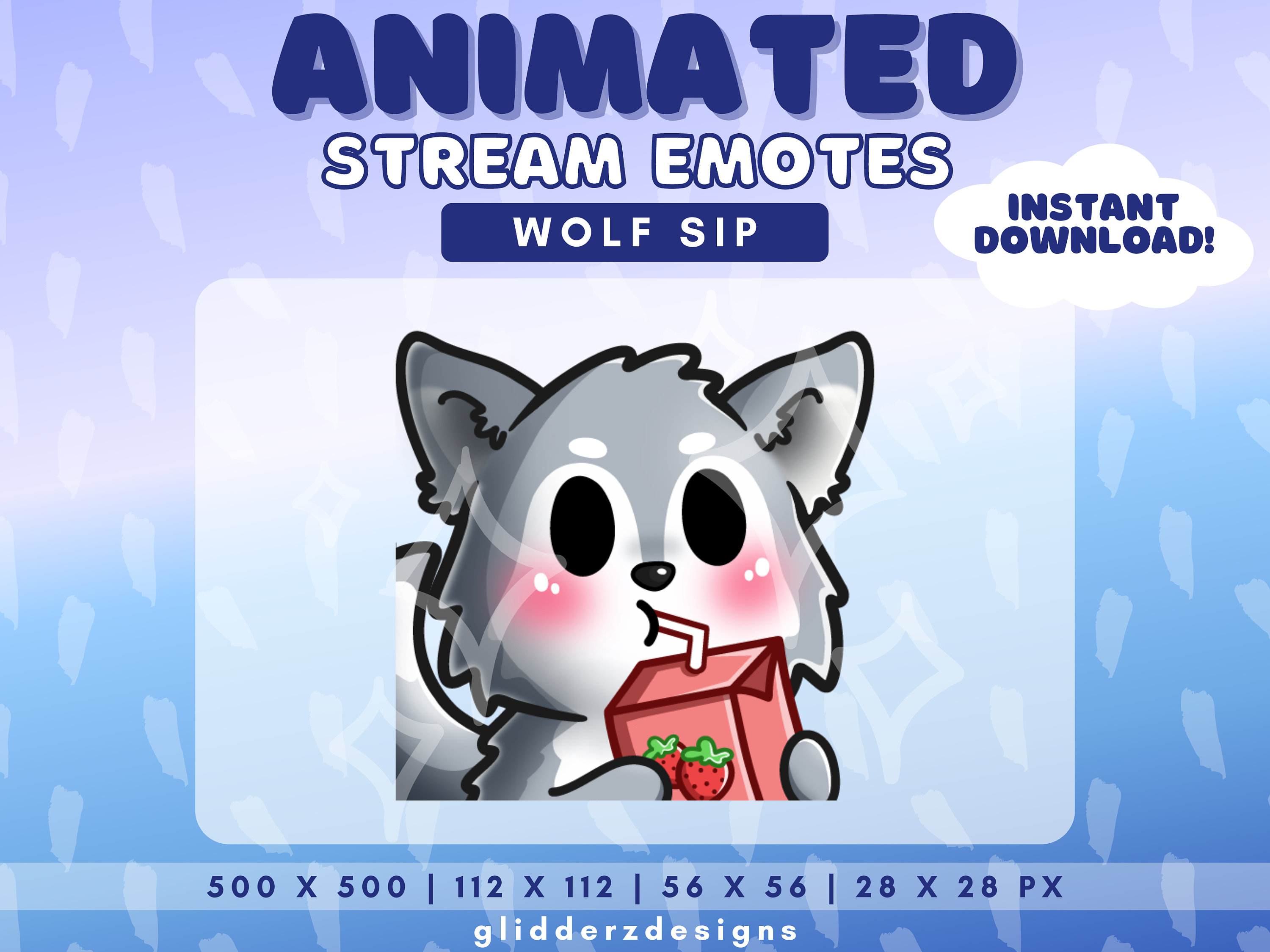 Gray Wolf Animated Sip Emote Twitch Sip Animated Emote - Etsy