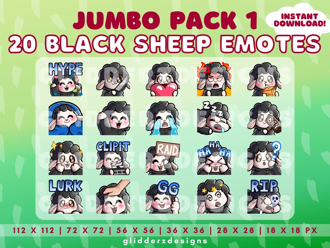 Black Sheep Twitch Emote Jumbo Pack 1 | 20 Black Sheep Emotes | Cute ...